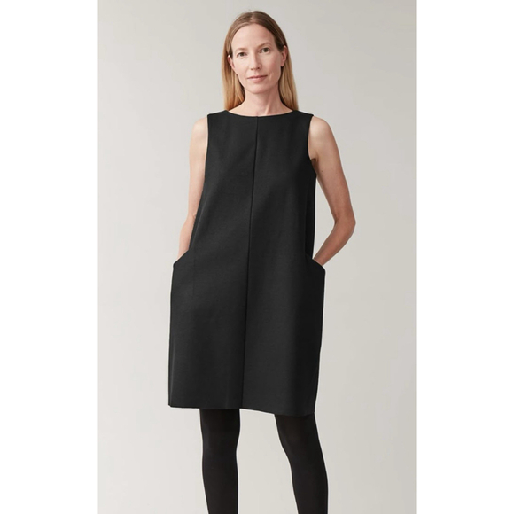 COS | Dresses | Cos Wool Blend Sleeveless Shift Dress Large Black Side ...